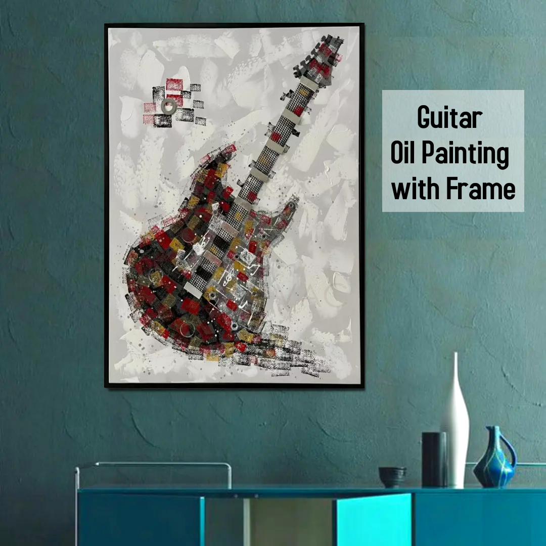 Guitar Oil Painting with Frame - Vintage Artistic